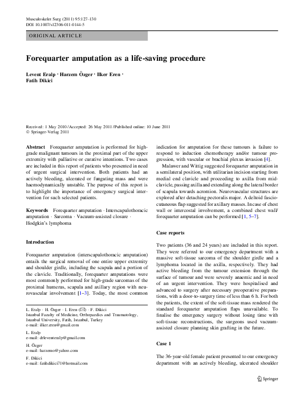 (PDF) Forequarter amputation as a life-saving procedure | Fatih Dikici - Academia.edu