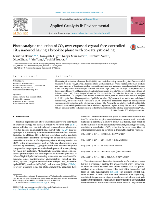 (PDF) Photocatalytic reduction of CO2 over exposed-crystal-face ...