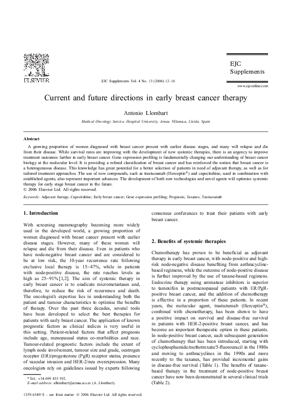 (PDF) Current and future directions in early breast cancer therapy