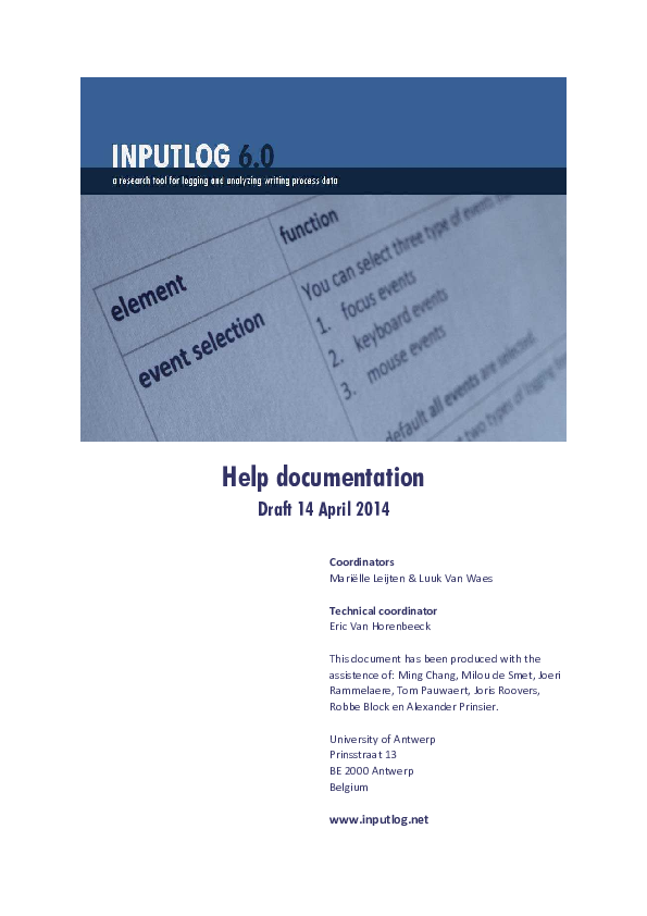 (PDF) Help documentation of Inputlog 6.0 - Draft 14 April 2014
