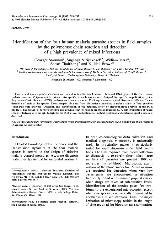 (PDF) Identification of the four human malaria parasite species in ...