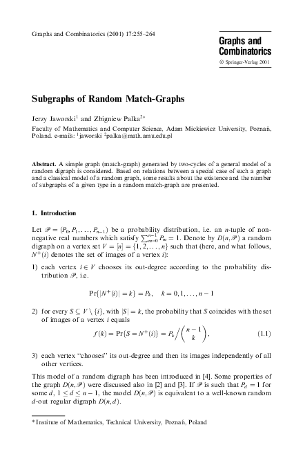 (PDF) Subgraphs of Random Match-Graphs