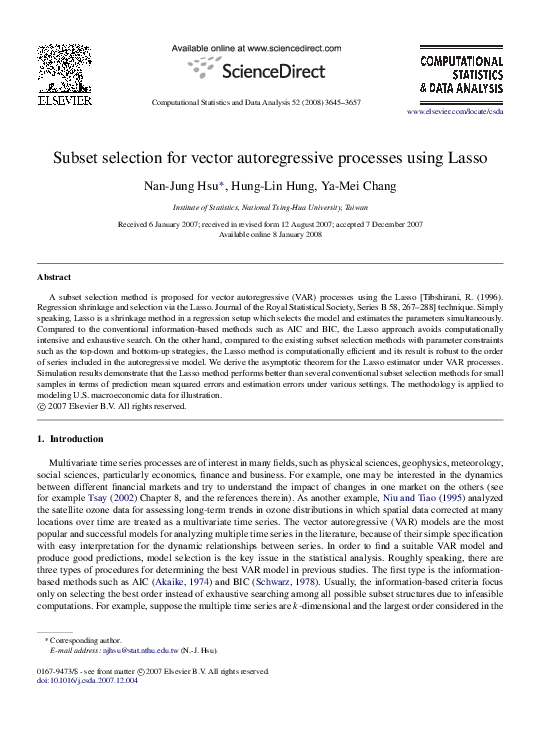 (PDF) Subset selection for vector autoregressive processes using Lasso