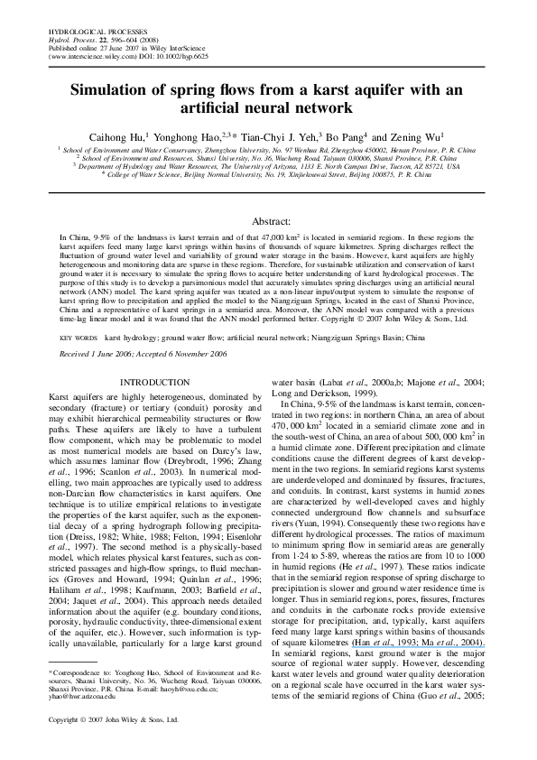 (PDF) Simulation of spring flows from a karst aquifer with an artificial neural network