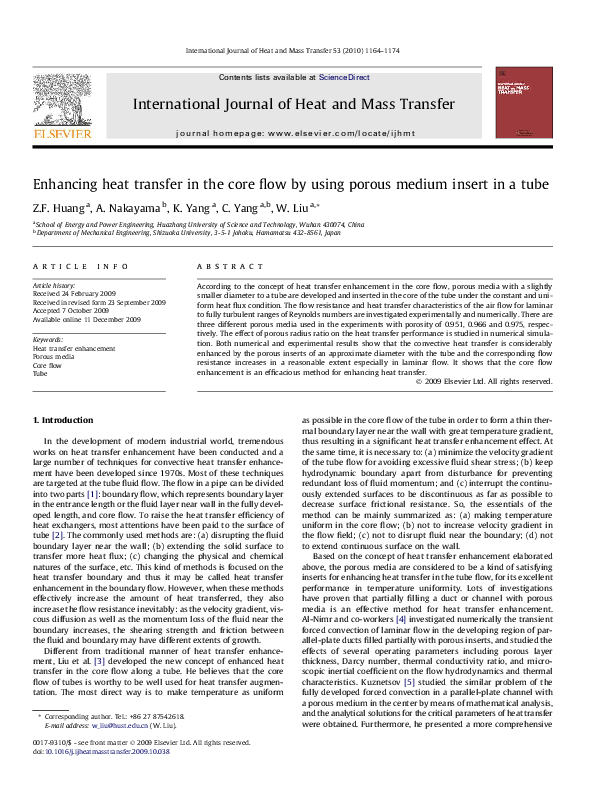 (PDF) Enhancing heat transfer in the core flow by using porous medium ...