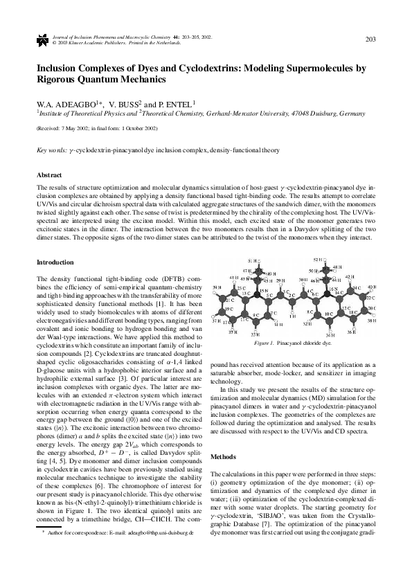 (PDF) Inclusion complexes of dyes and cyclodextrins: modeling ...