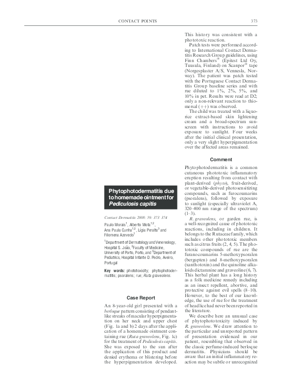 (PDF) Phytophotodermatitis due to homemade ointment for Pediculosis capitis