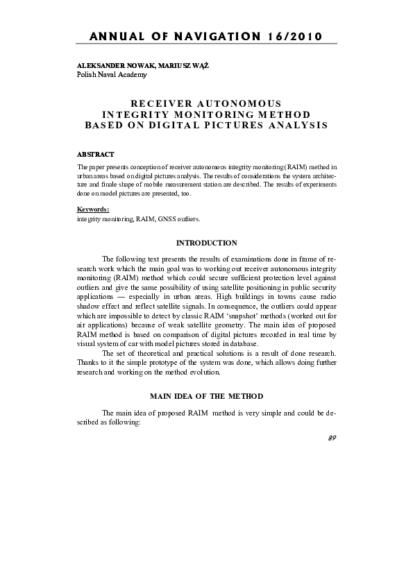 (PDF) Receiver Autonomous Integrity Monitoring Method Based on Digital Pictures Analysis