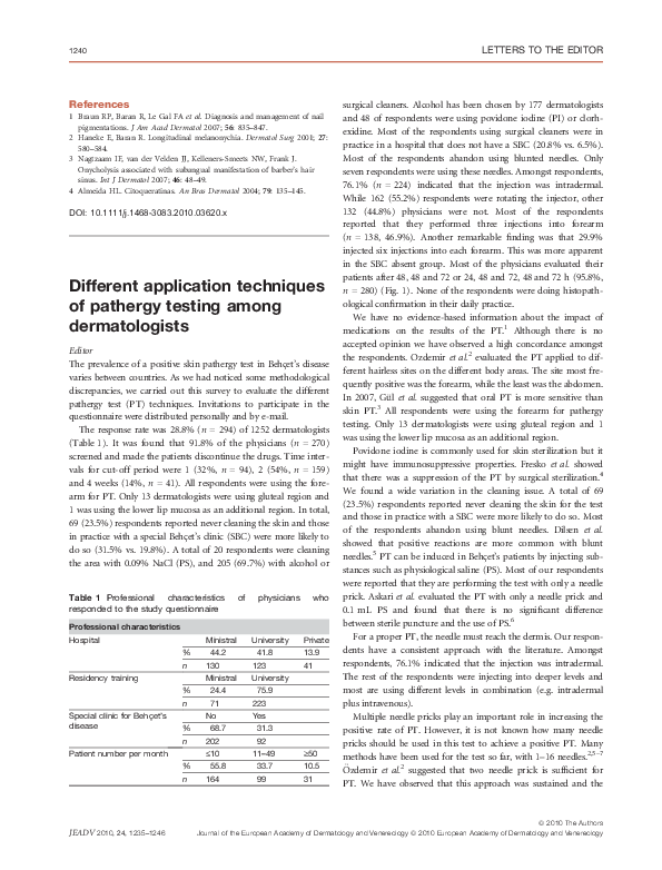 (PDF) Different application techniques of pathergy testing among ...