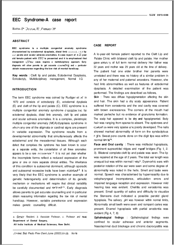 (PDF) EEC Syndrome- A case report