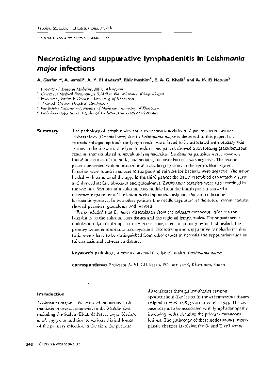 (PDF) Necrotizing and suppurative lymphadenitis in Leishmania major ...