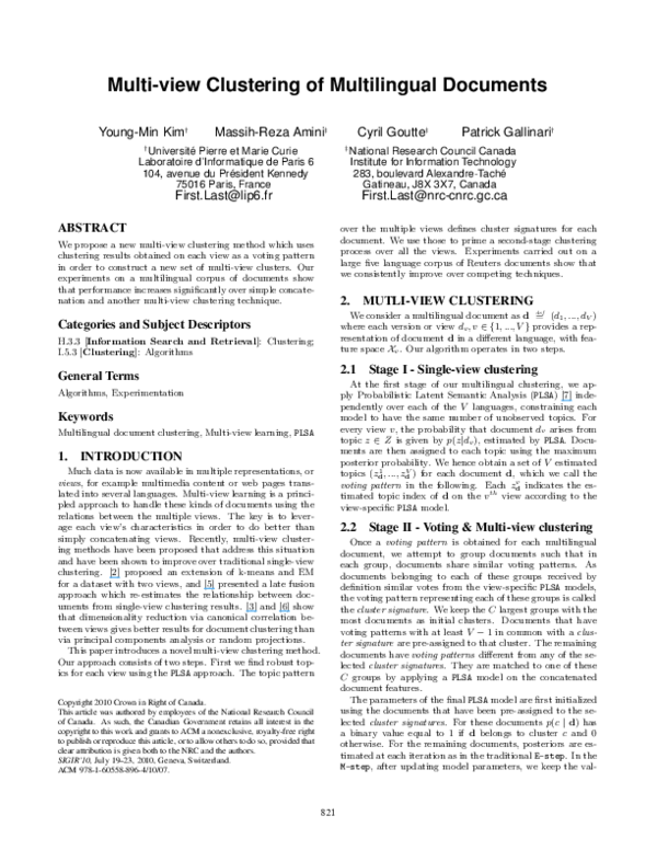 (PDF) Multi-view clustering of multilingual documents