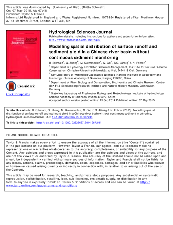 (PDF) Modelling spatial distribution of surface runoff and sediment yield in a Chinese river ...