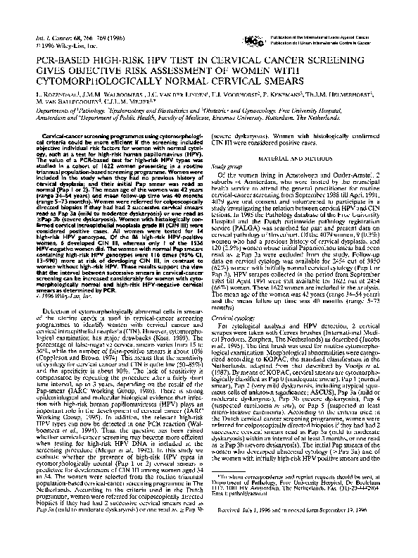 (PDF) PCR-based high-risk HPV test in cervical cancer screening gives ...