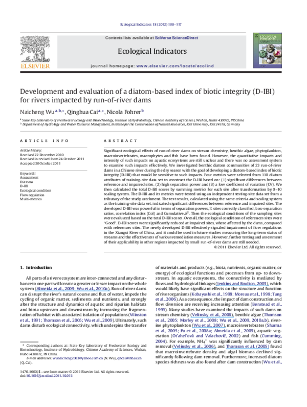 (PDF) Development and evaluation of a diatom-based index of biotic ...