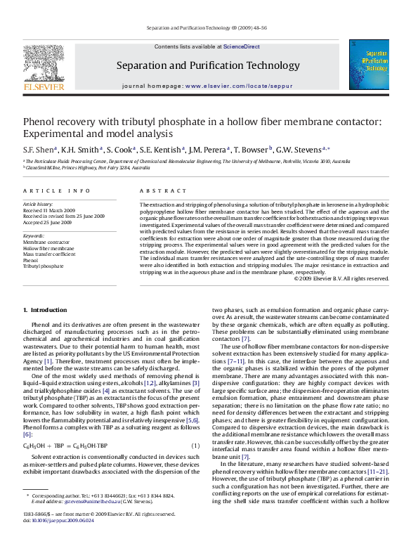 (PDF) Phenol recovery with tributyl phosphate in a hollow fiber ...