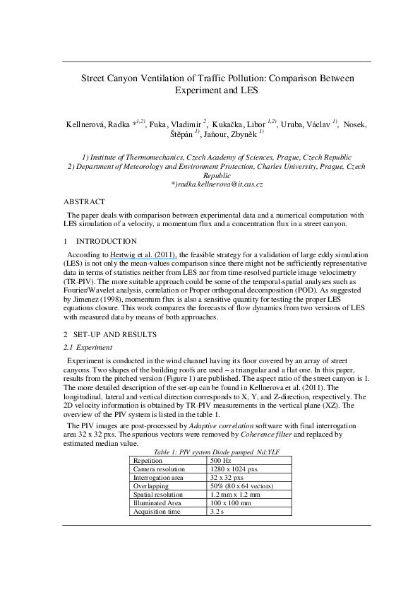 Pdf Street Canyon Ventilation Of Traffic Pollution Comparison Between Experiment And Les