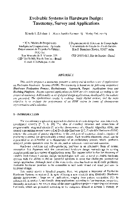 (PDF) Evolvable systems in hardware design: Taxonomy, survey and applications