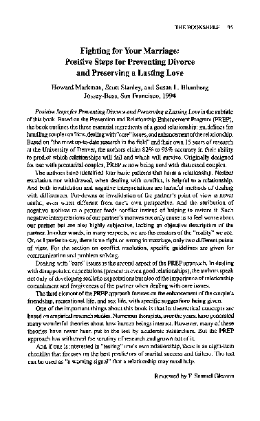 Pdf Fighting For Your Marriage Positive Steps For Preventing Divorce