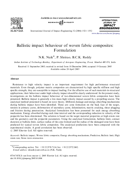 Pdf Ballistic Impact Behaviour Of Woven Fabric Composites Formulation