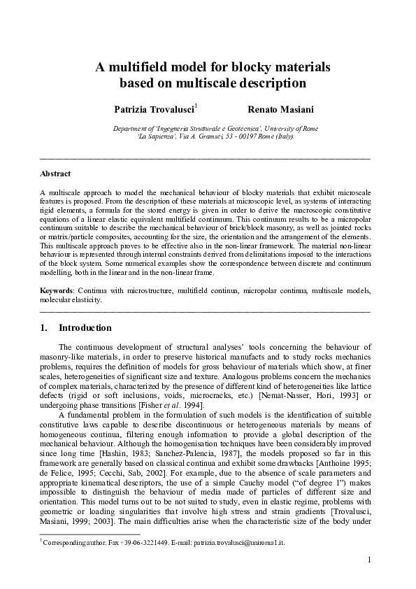 (PDF) A multifield model for blocky materials based on multiscale description