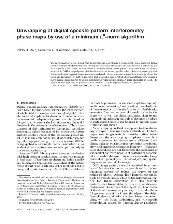 Pdf Unwrapping Of Digital Speckle Pattern Interferometry Phase Maps By Use Of A Minimum L0