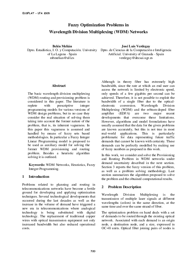 (PDF) Fuzzy Optimization Problems in Wavelength Division Multiplexing (WDM) Networks