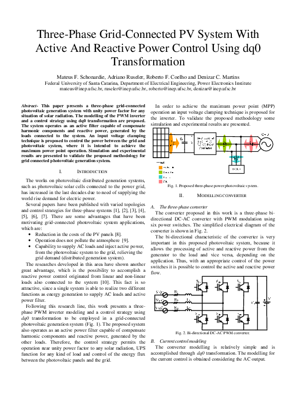 Pdf Three Phase Grid Connected Pv System With Active And Reactive