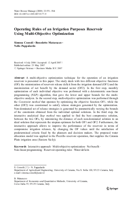 (PDF) Operating Rules of an Irrigation Purposes Reservoir Using Multi ...