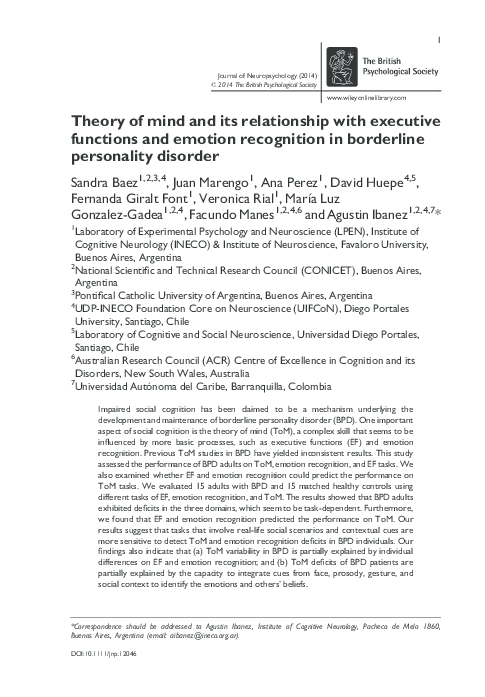 (PDF) Theory of mind and its relationship with executive functions and emotion recognition in ...