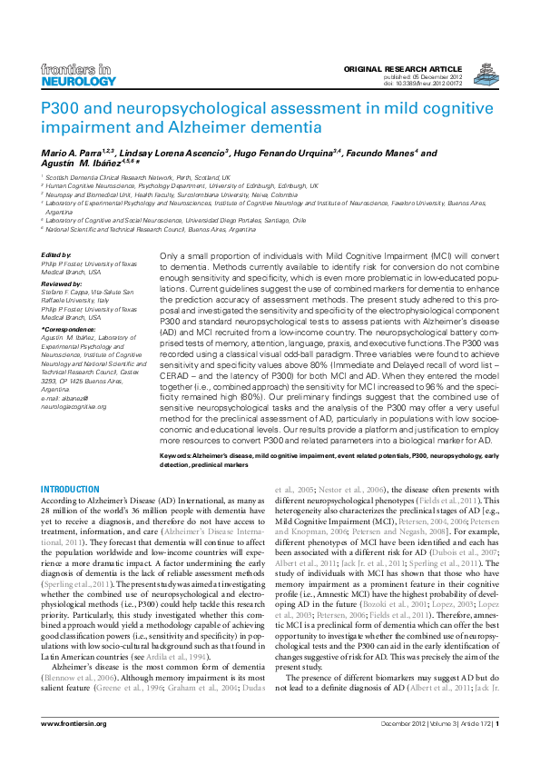 (PDF) P300 and Neuropsychological Assessment in Mild Cognitive ...