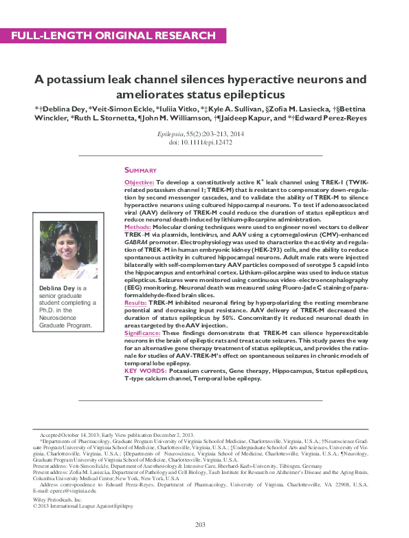 (PDF) A potassium leak channel silences hyperactive neurons and ...