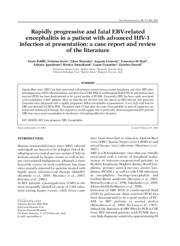 (PDF) Rapidly progressive and fatal EBV-related encephalitis in a ...