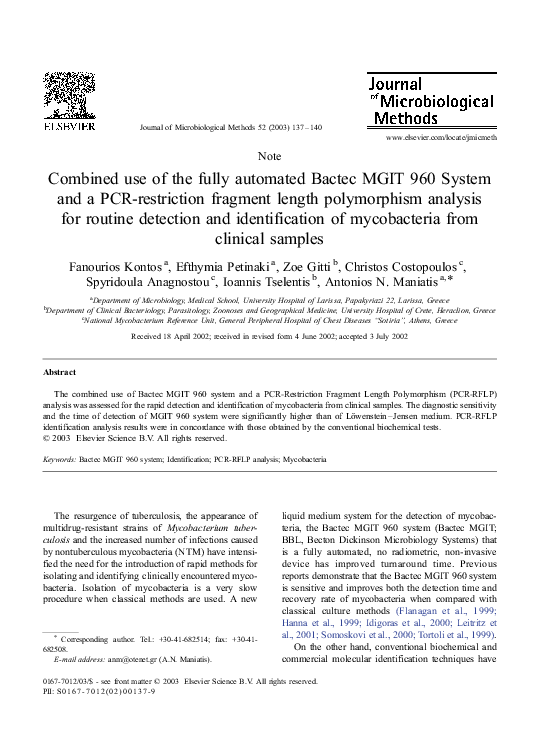 (PDF) Combined use of the fully automated Bactec MGIT 960 System and a PCR-restriction fragment ...