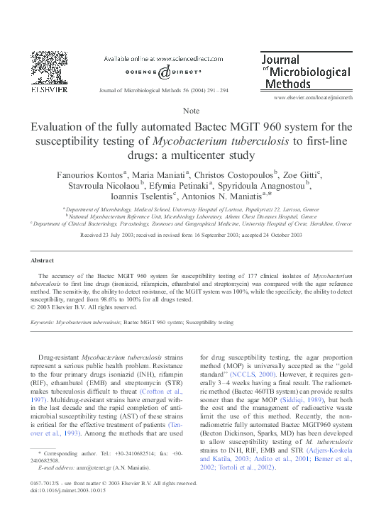 (PDF) Evaluation of the Fully Automated BACTEC MGIT 960 System for ...