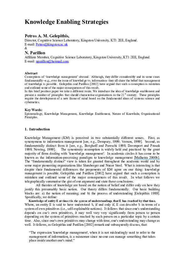 (PDF) Knowledge Enabling Strategies
