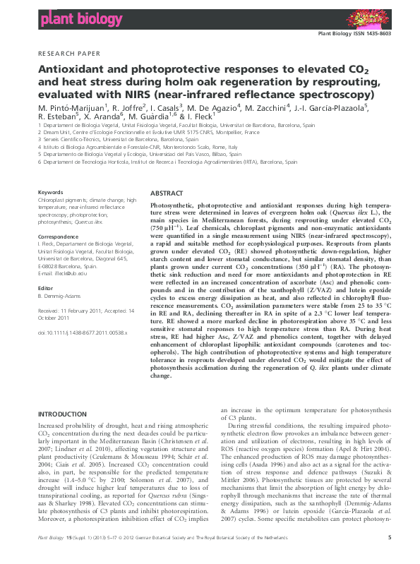 (PDF) Antioxidant and photoprotective responses to elevated CO(2) and ...
