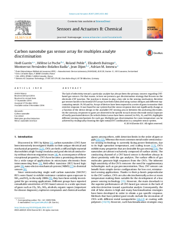 (PDF) Carbon nanotube gas sensor array for multiplex analyte discrimination
