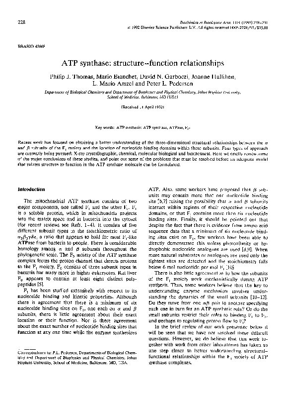 (PDF) ATP synthase: structure-function relationships