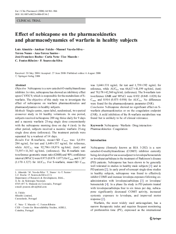 (PDF) Effect of nebicapone on the pharmacokinetics and pharmacodynamics ...