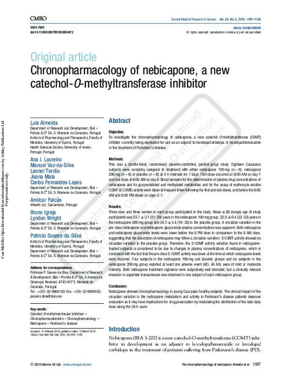 (PDF) Chronopharmacology of nebicapone, a new catechol- O ...