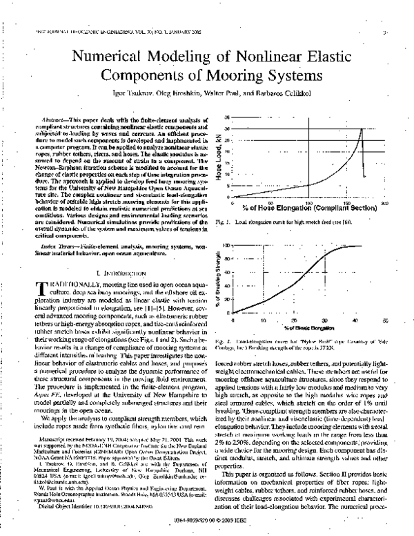 (PDF) Numerical Modeling of Nonlinear Elastic Components of Mooring Systems | B. Celikkol and ...