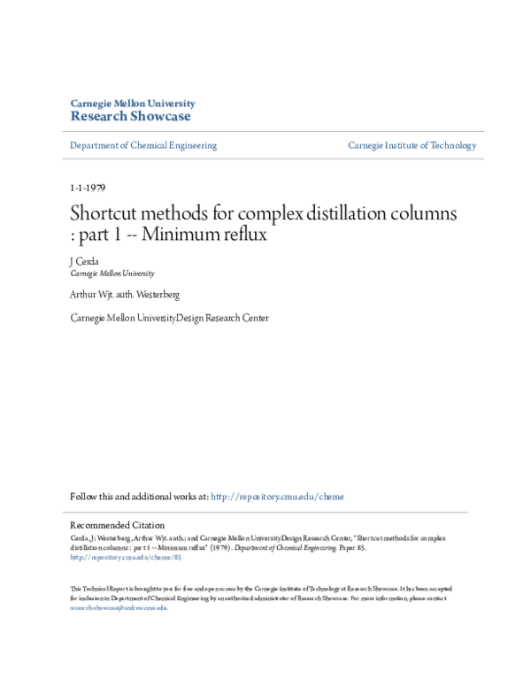 (PDF) Shortcut methods for complex distillation columns. 1. Minimum reflux