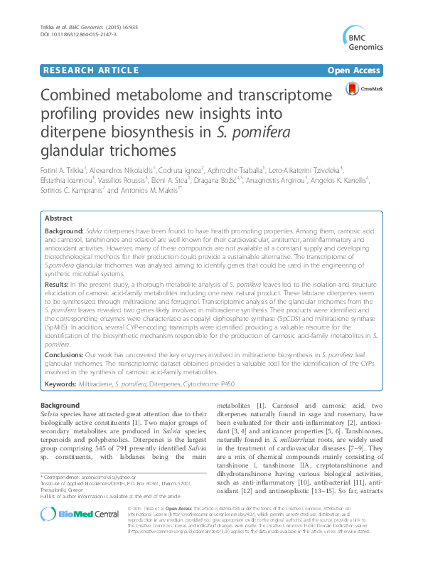 (PDF) Combined metabolome and transcriptome profiling provides new insights into diterpene ...