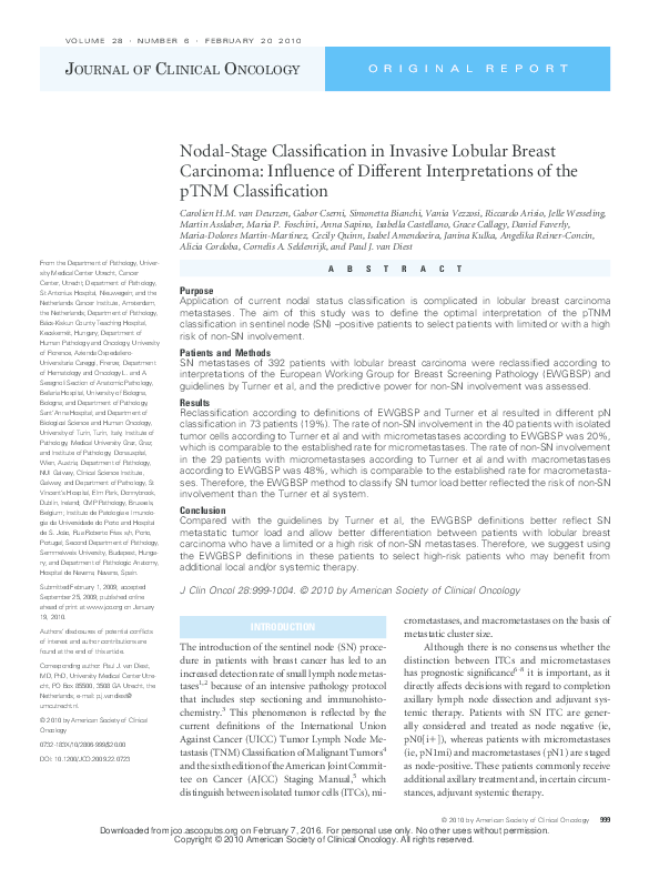 (PDF) Nodal-Stage Classification in Invasive Lobular Breast Carcinoma ...