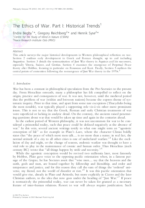 (PDF) The Ethics of War. Part I: Historical Trends1