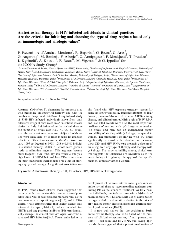 (PDF) Antiretroviral therapy in HIV-infected individuals in clinical ...