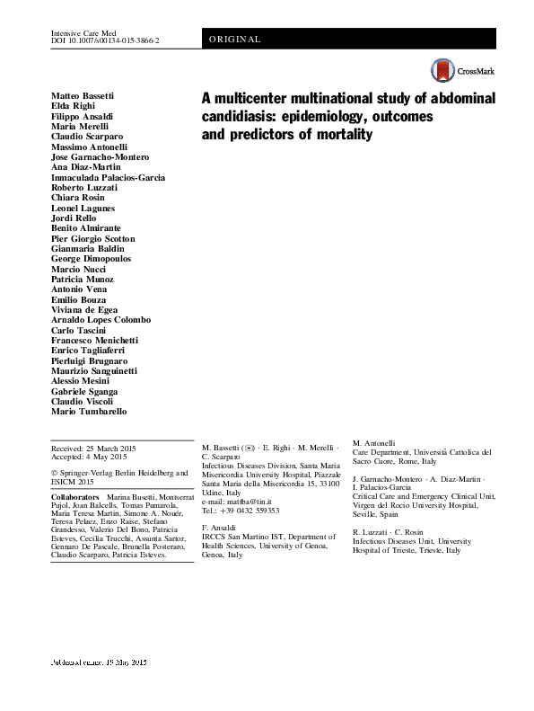 (PDF) A multicenter multinational study of abdominal candidiasis: epidemiology, outcomes and ...
