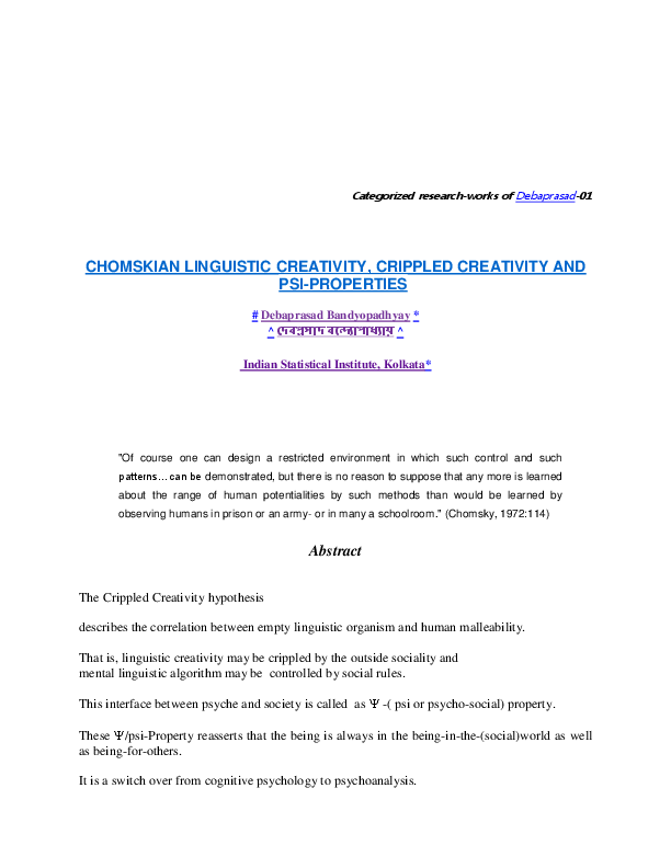 (PDF) CHOMSKIAN LINGUISTIC CREATIVITY, CRIPPLED CREATIVITY AND PSI ...