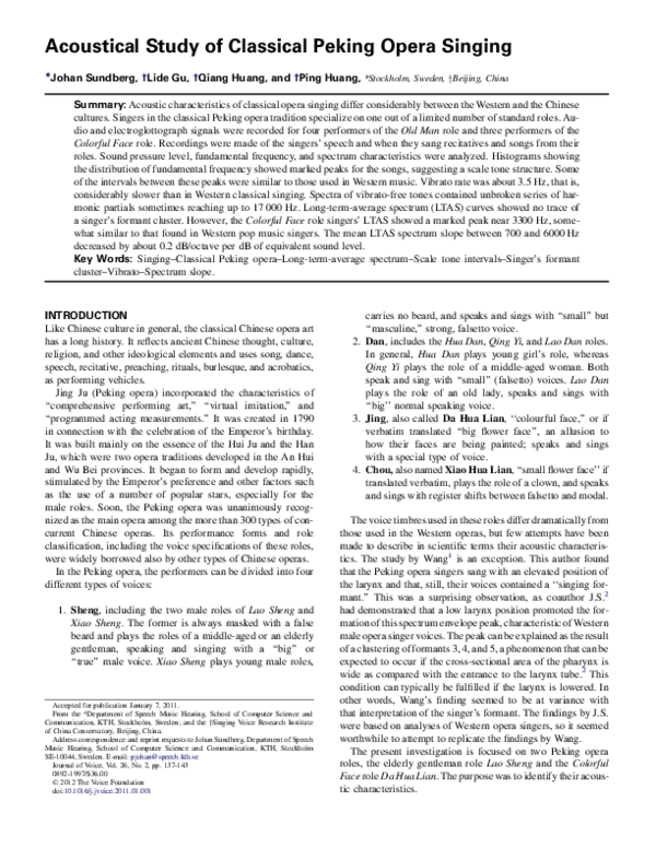 (PDF) Acoustical study of classical Peking opera singing